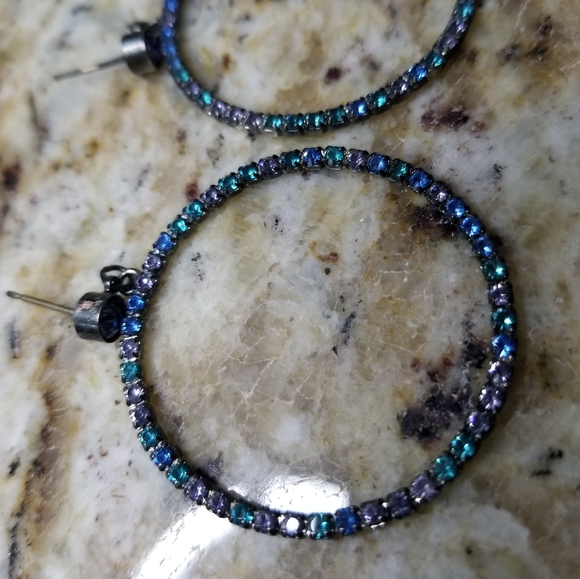 Vintage | Jewelry | Swarovski Crystal Iridescent Blue Hoops | Poshmark